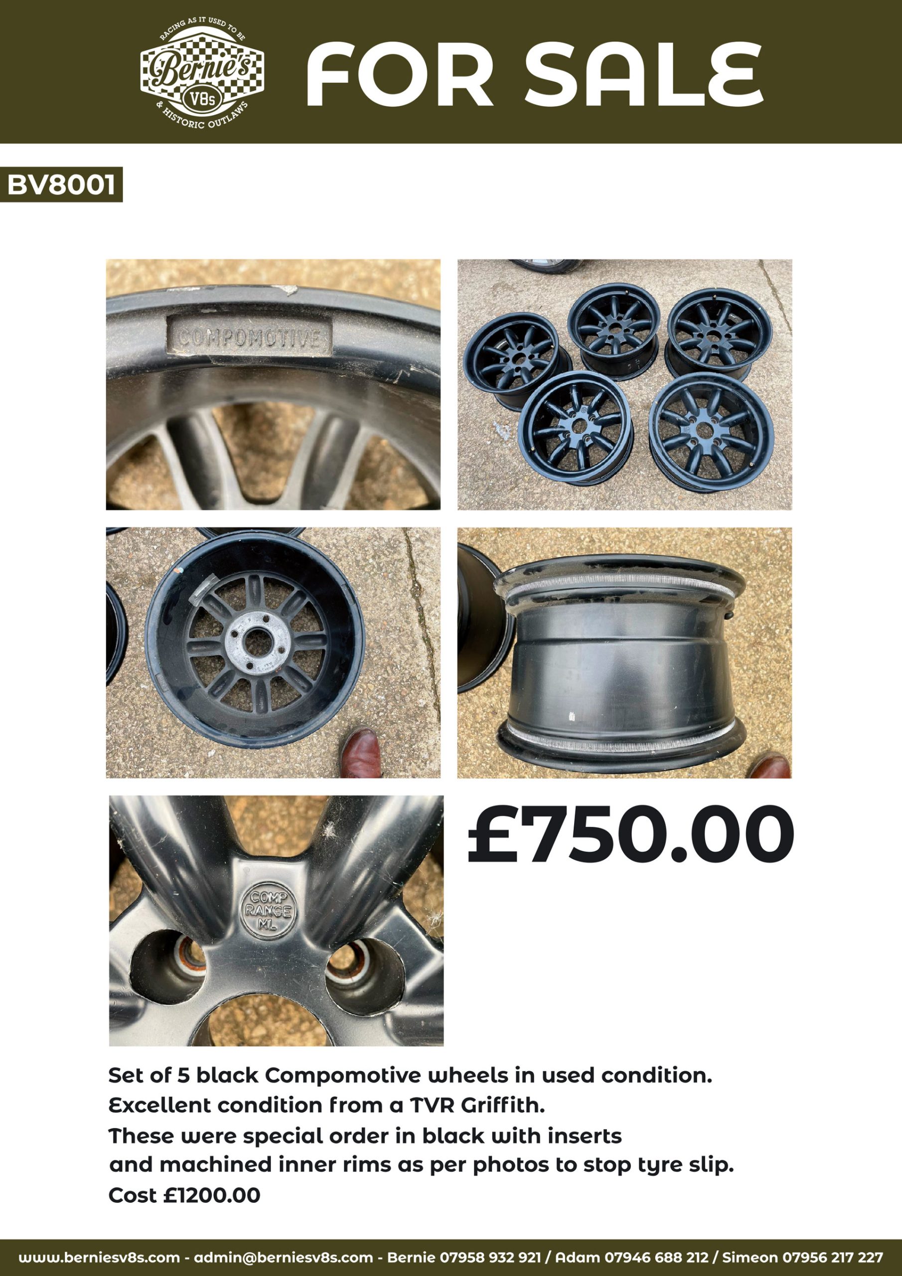 Set of 5 Black Compomotive Wheels - Bernie's V8s